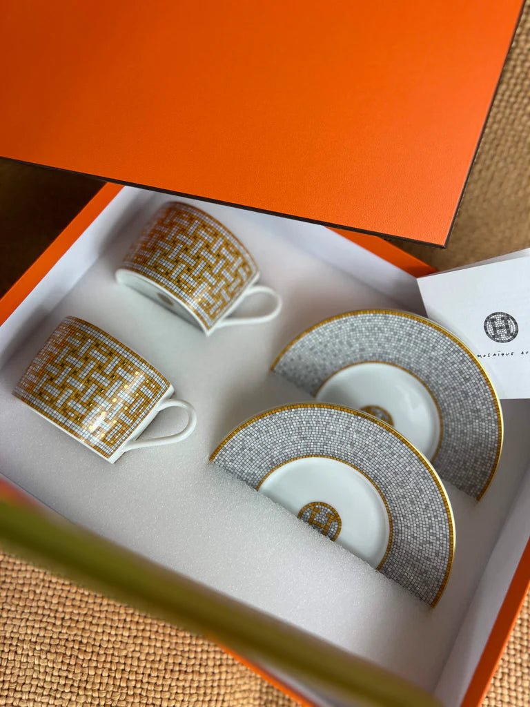 HERMES Mosaique AU 24 Gold Tea Cup and Saucer | 愛馬仕 茶杯套裝 (金色 ...